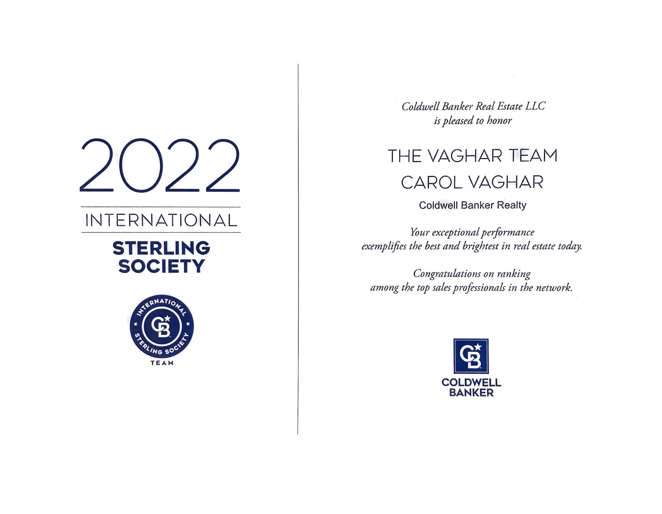 Sterling Award Coldwell Banker Oksana Bogott Is An Awards Recipient!